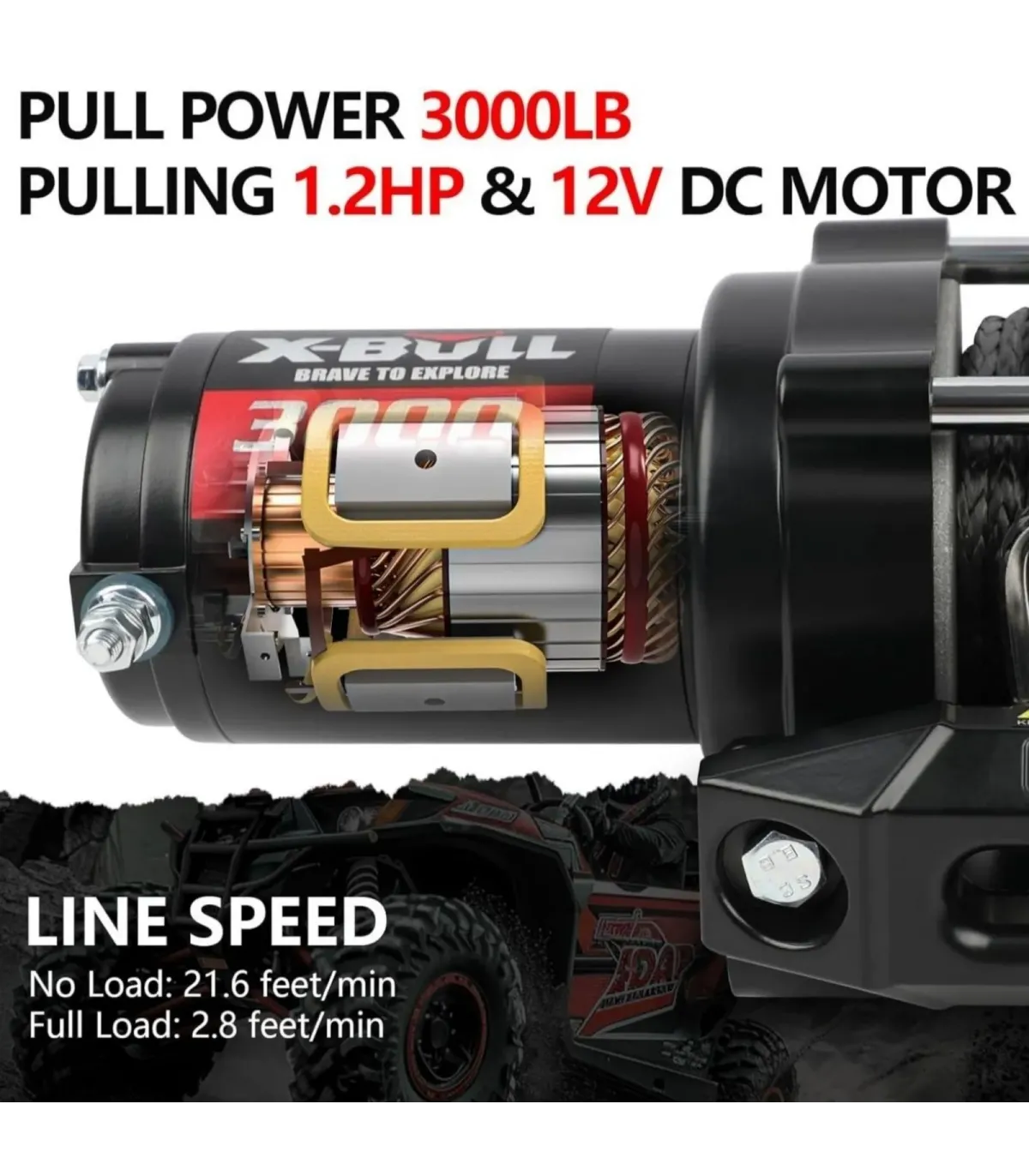 Cabrestante X-Bull 3000 Lbs | IP68 Sumergible | Cuerda Sintética | AF